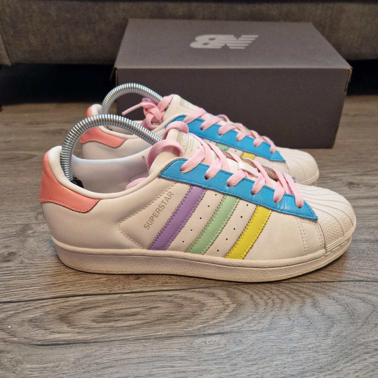 Womans Adidas superstars painted with pastel colours... - Depop