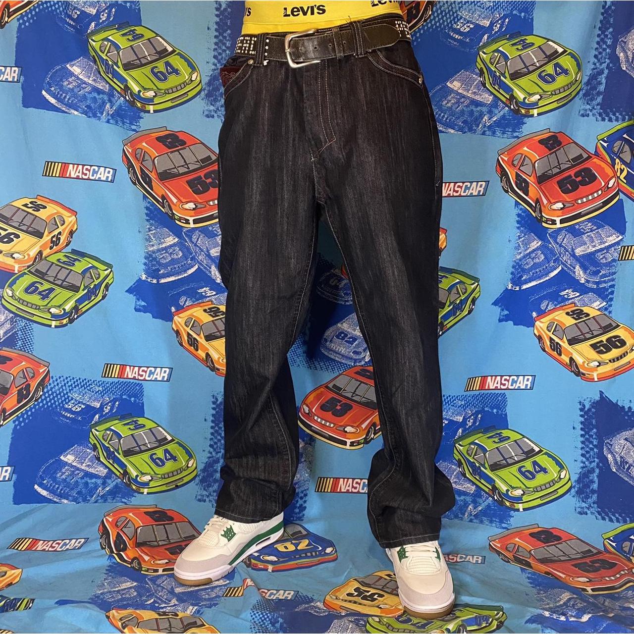 Men's Black and Burgundy Jeans | Depop