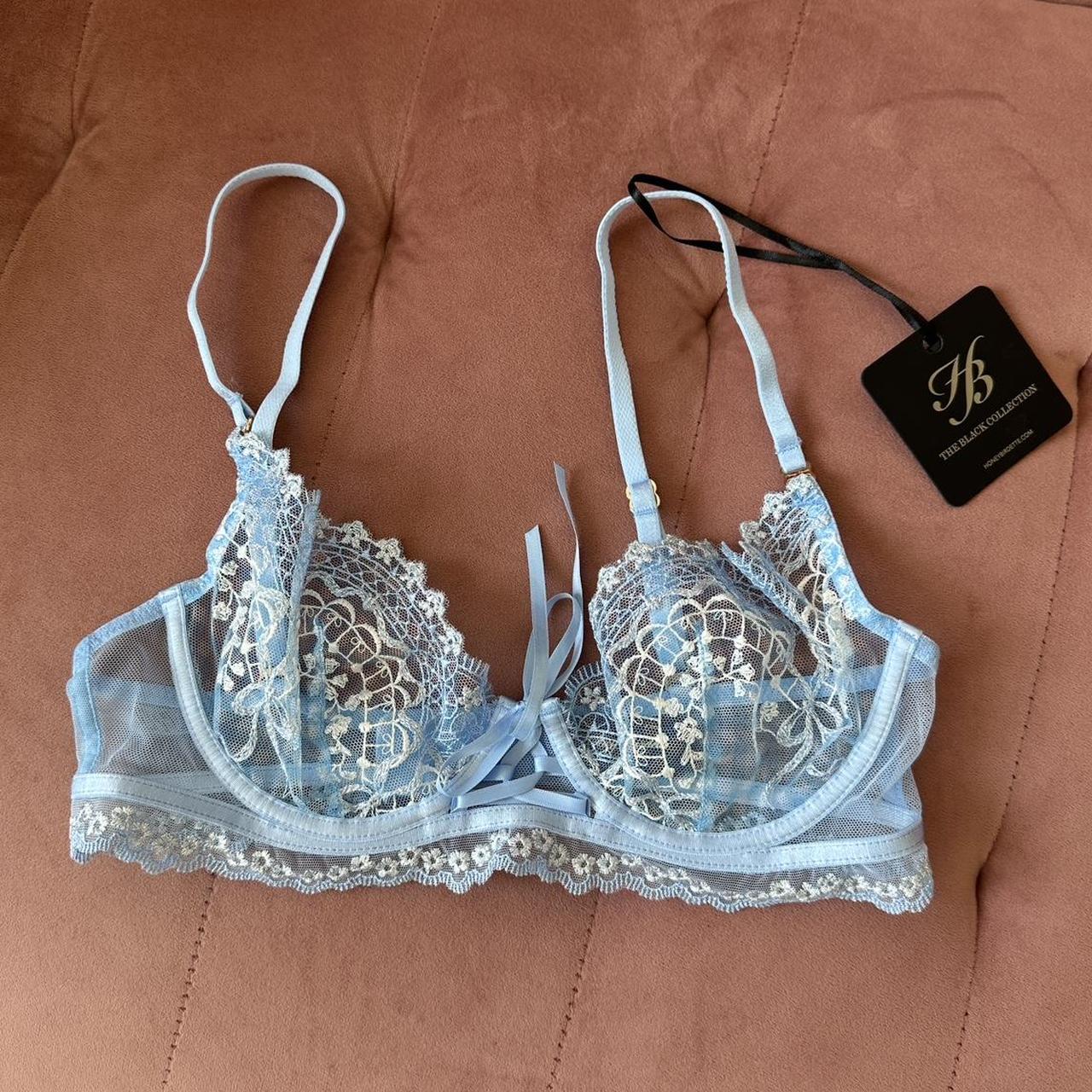 Honey Birdette Women's Blue Bra | Depop