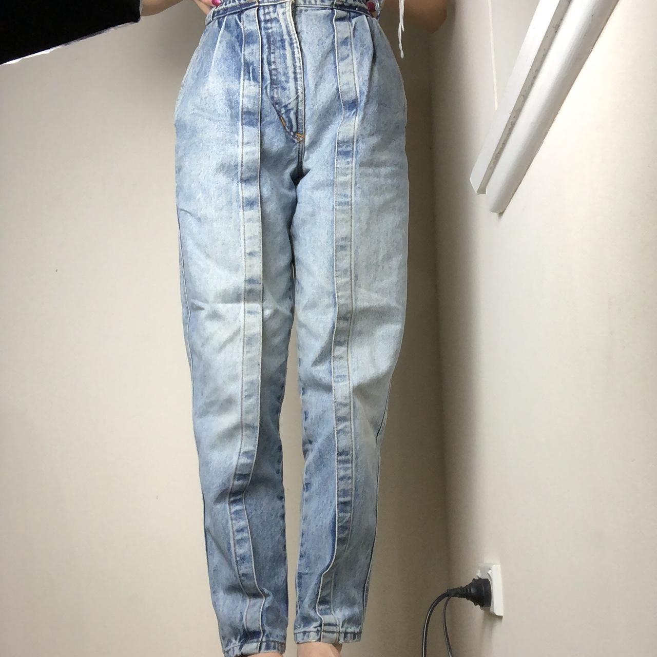 genuine vintage light acid wash denim mom jeans with... - Depop