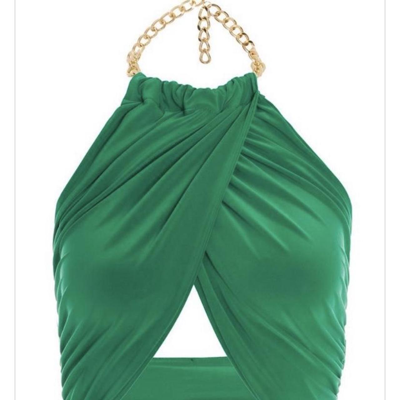 Green crop top with gold chain Halter neck crop... - Depop