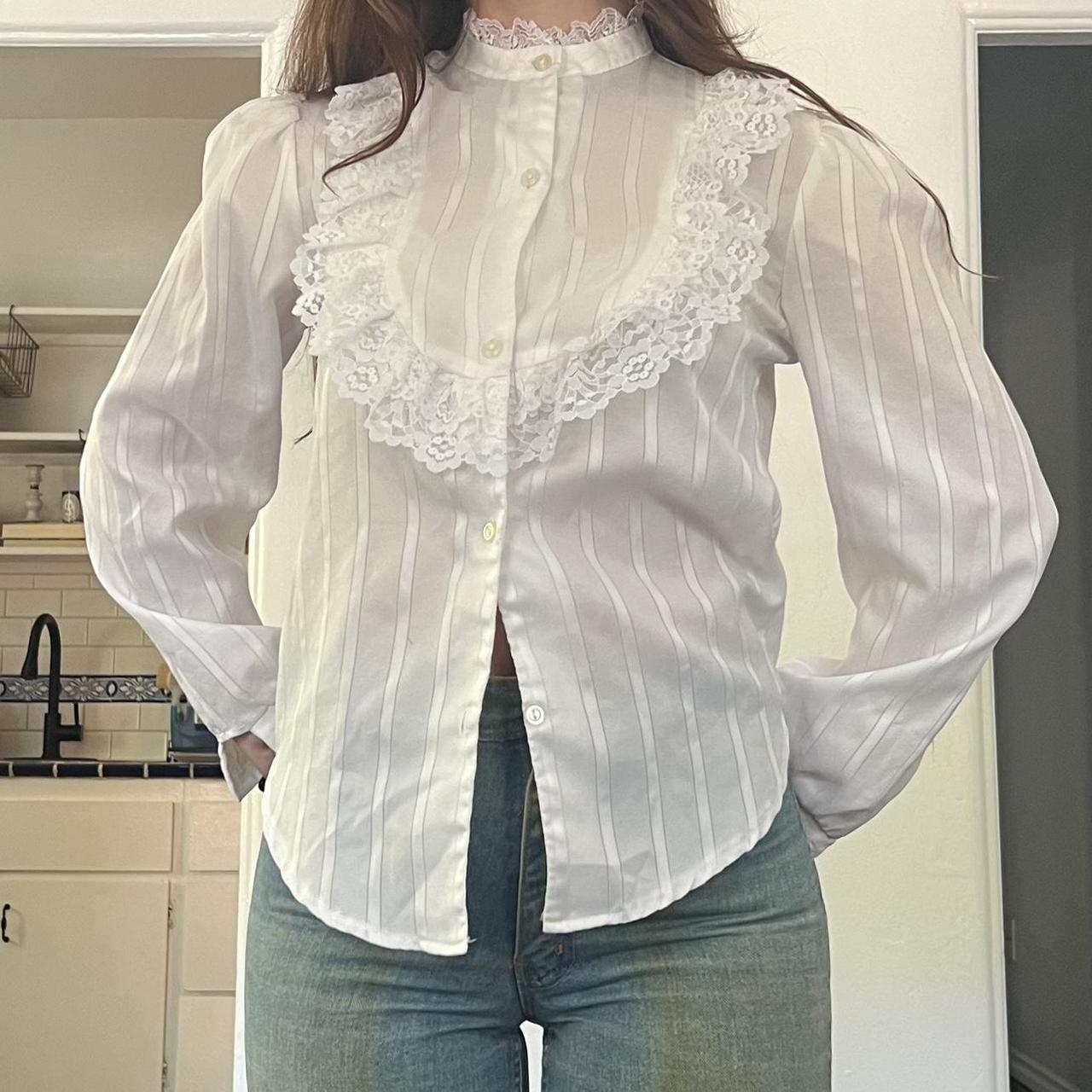 Incredible vintage ruffle victorian top -great... - Depop