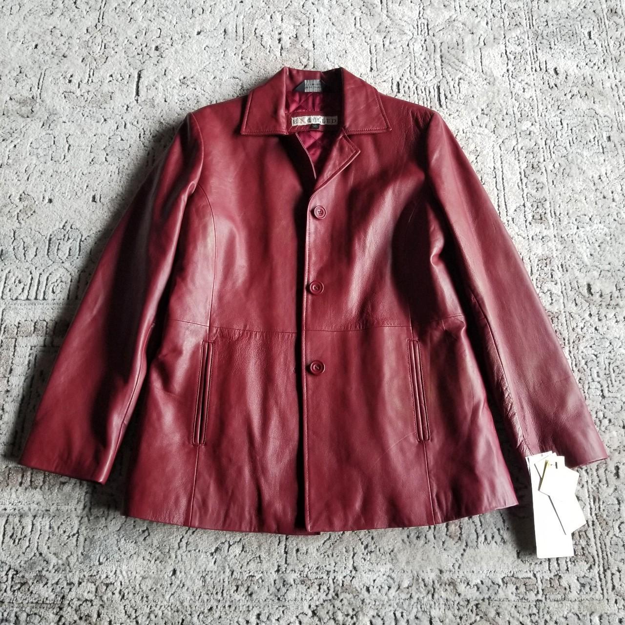 Vintage 90s deadstock dark red leather jacket! Size... - Depop