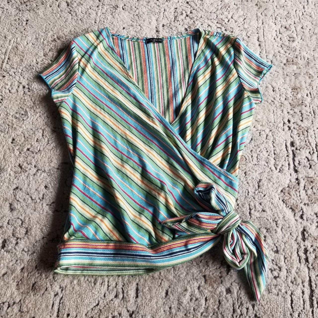 Adorable vintage 00s striped wrap style top by Fang!... - Depop