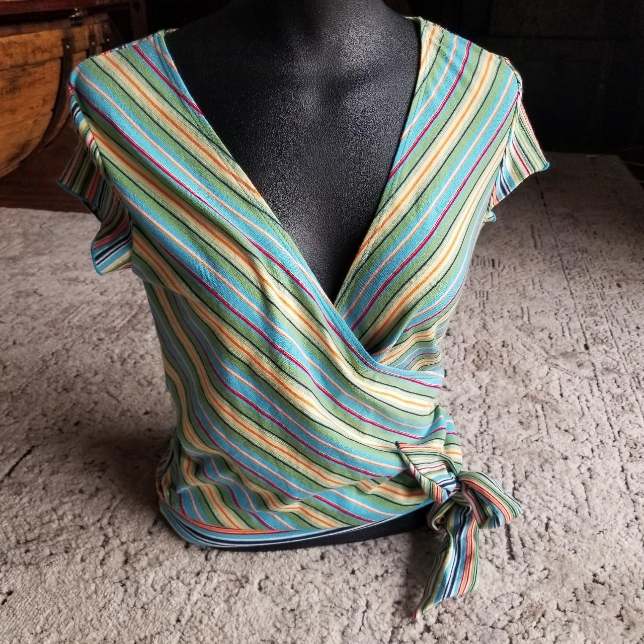 Adorable vintage 00s striped wrap style top by Fang!... - Depop