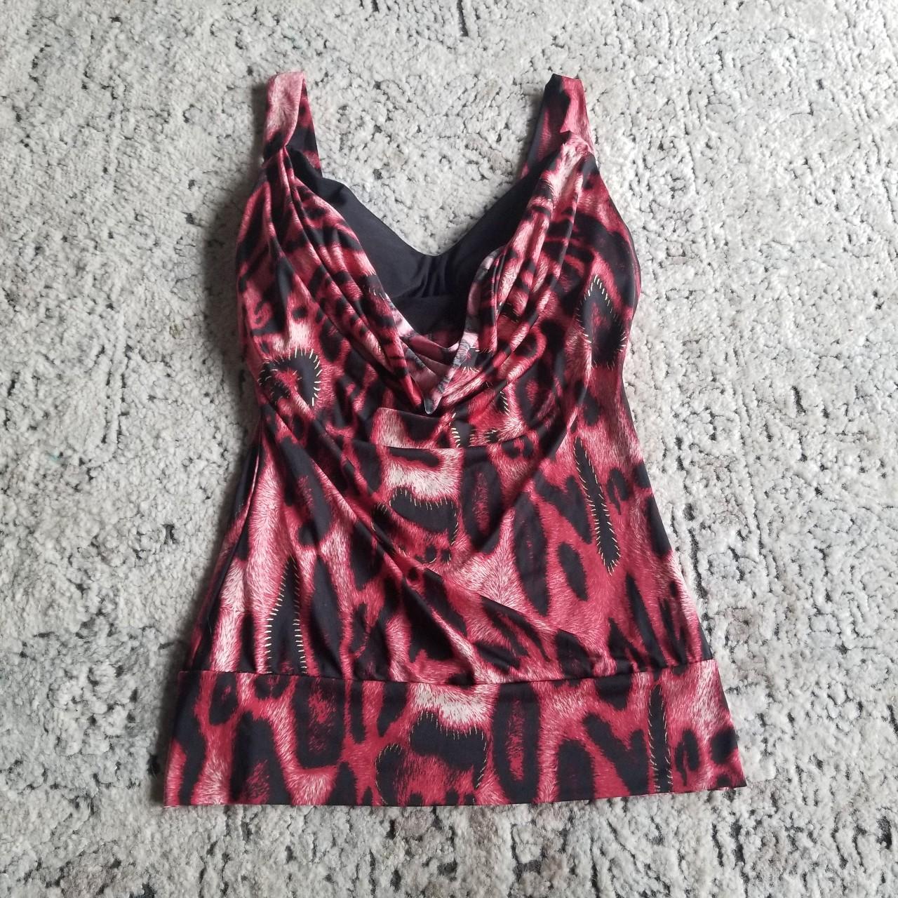 Fun vintage red leopard party top! No size tag but... - Depop