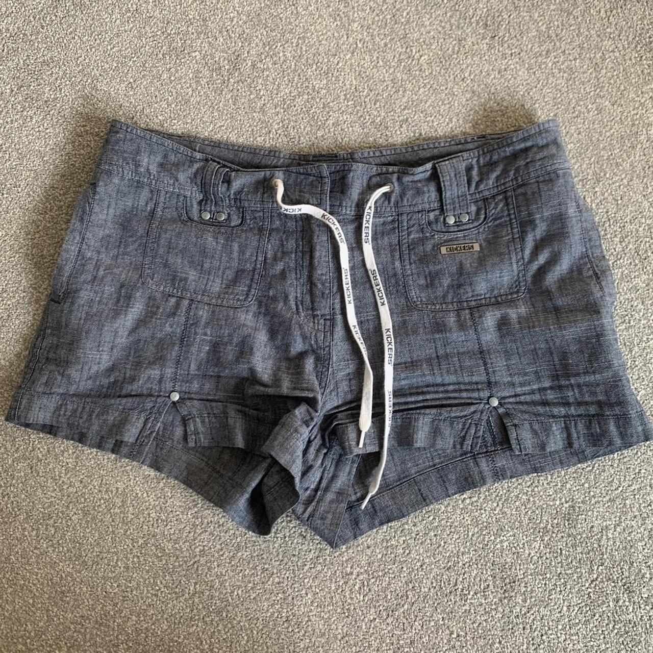 Cute vintage y2k navy blue denim look kickers shorts... - Depop