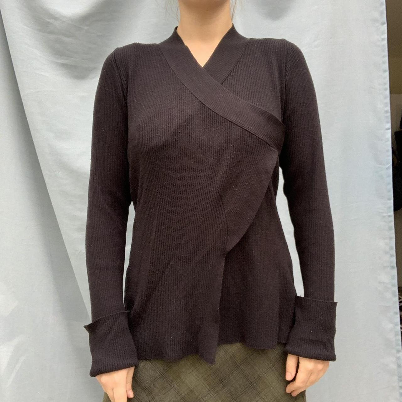 y2k vintage black knitted ribbed cross over style... - Depop