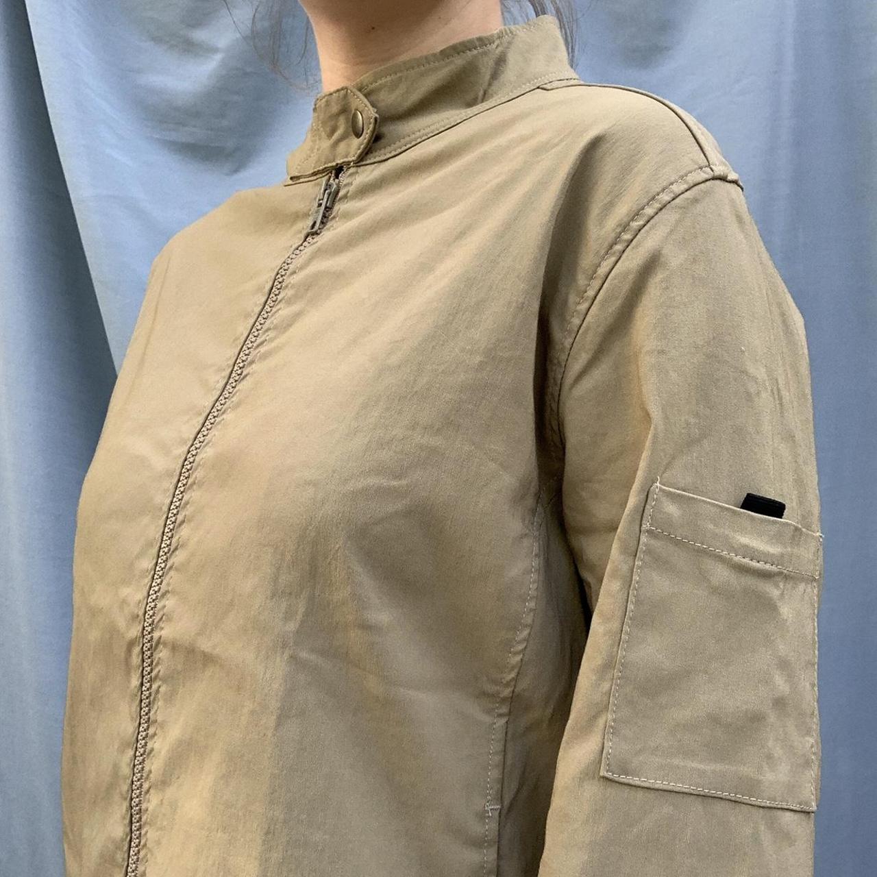 y2k vintage beige tan zip up biker utility style... - Depop
