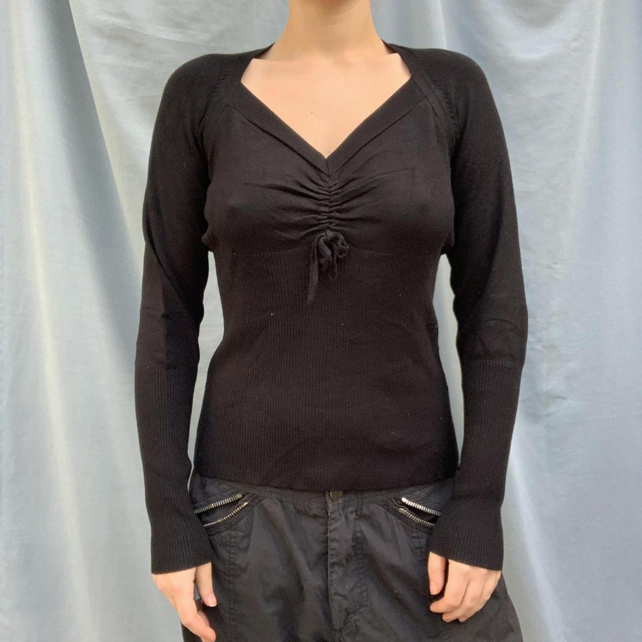 y2k vintage black knitted long sleeved jumper with... - Depop