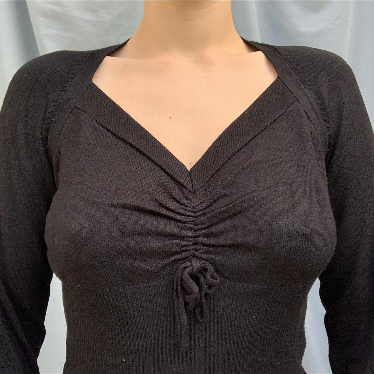 y2k vintage black knitted long sleeved jumper with... - Depop
