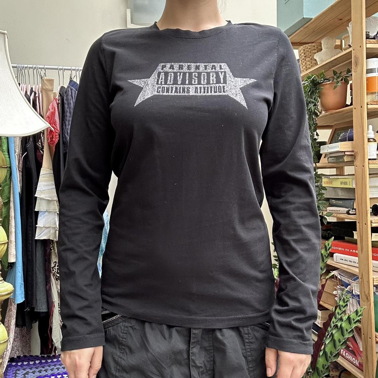 Y2k vintage black and silver ‘Parental Advisory’... - Depop