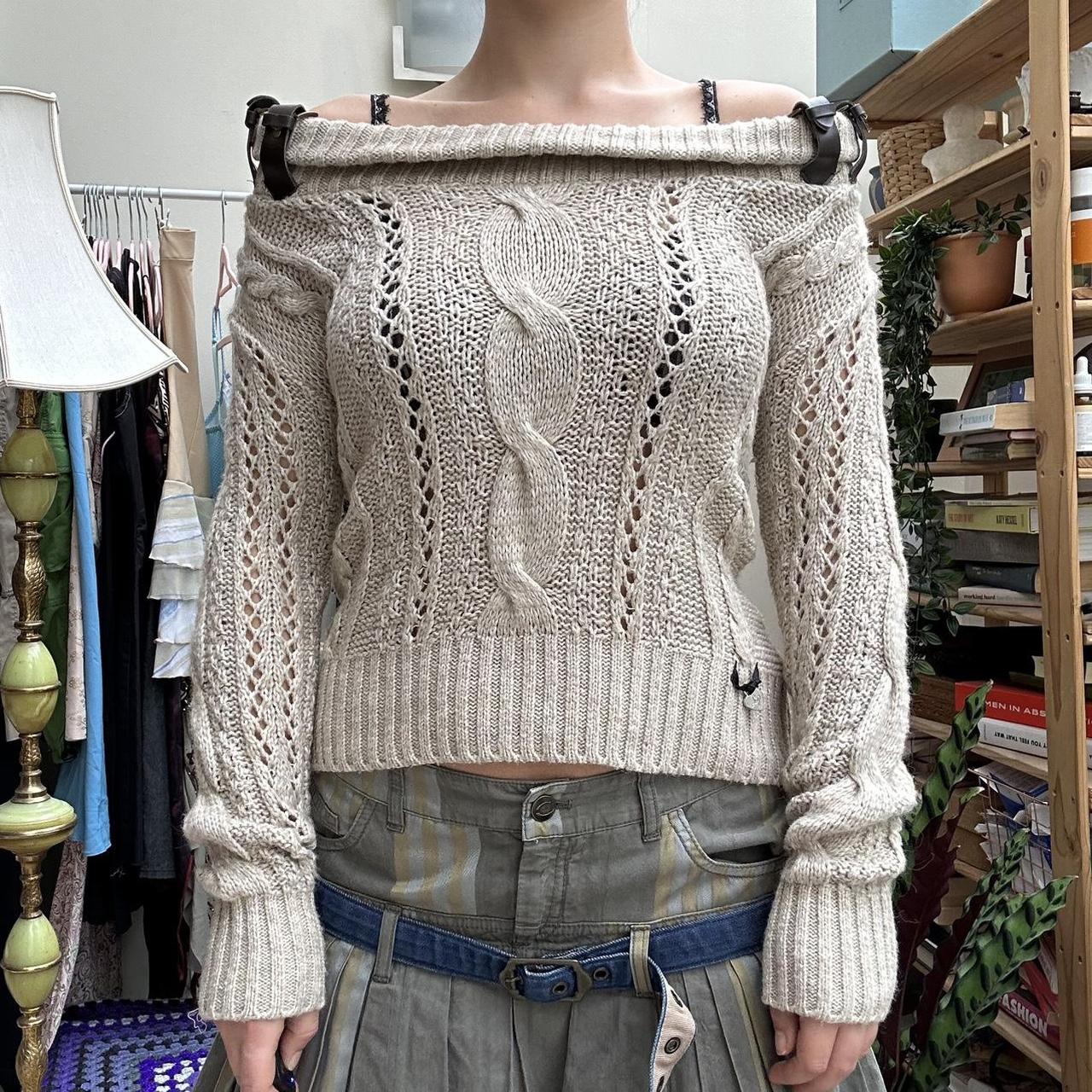 Y2k vintage cream cable knit knitted off the... - Depop