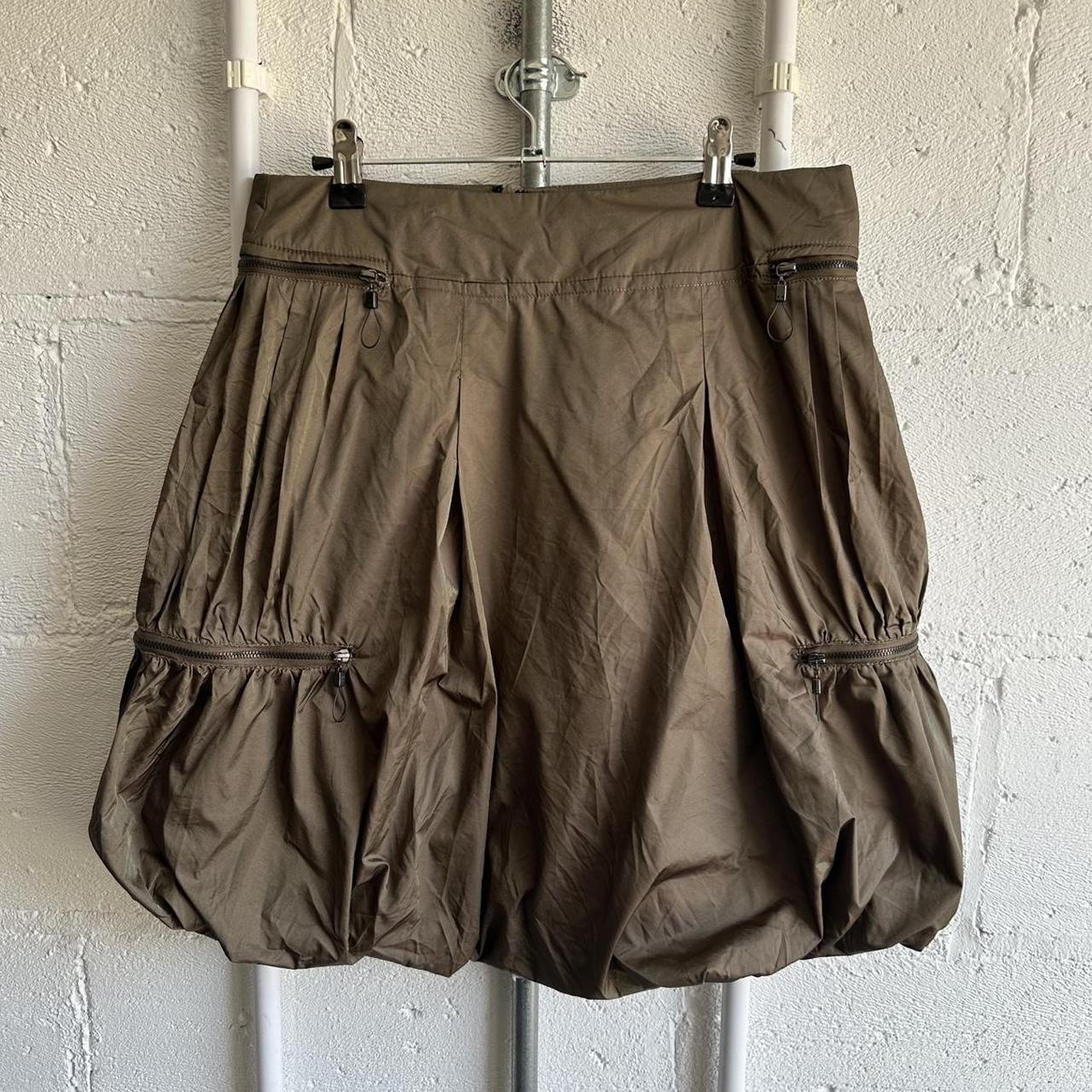 Vintage brown shiny material bubble hemline utility... | Depop