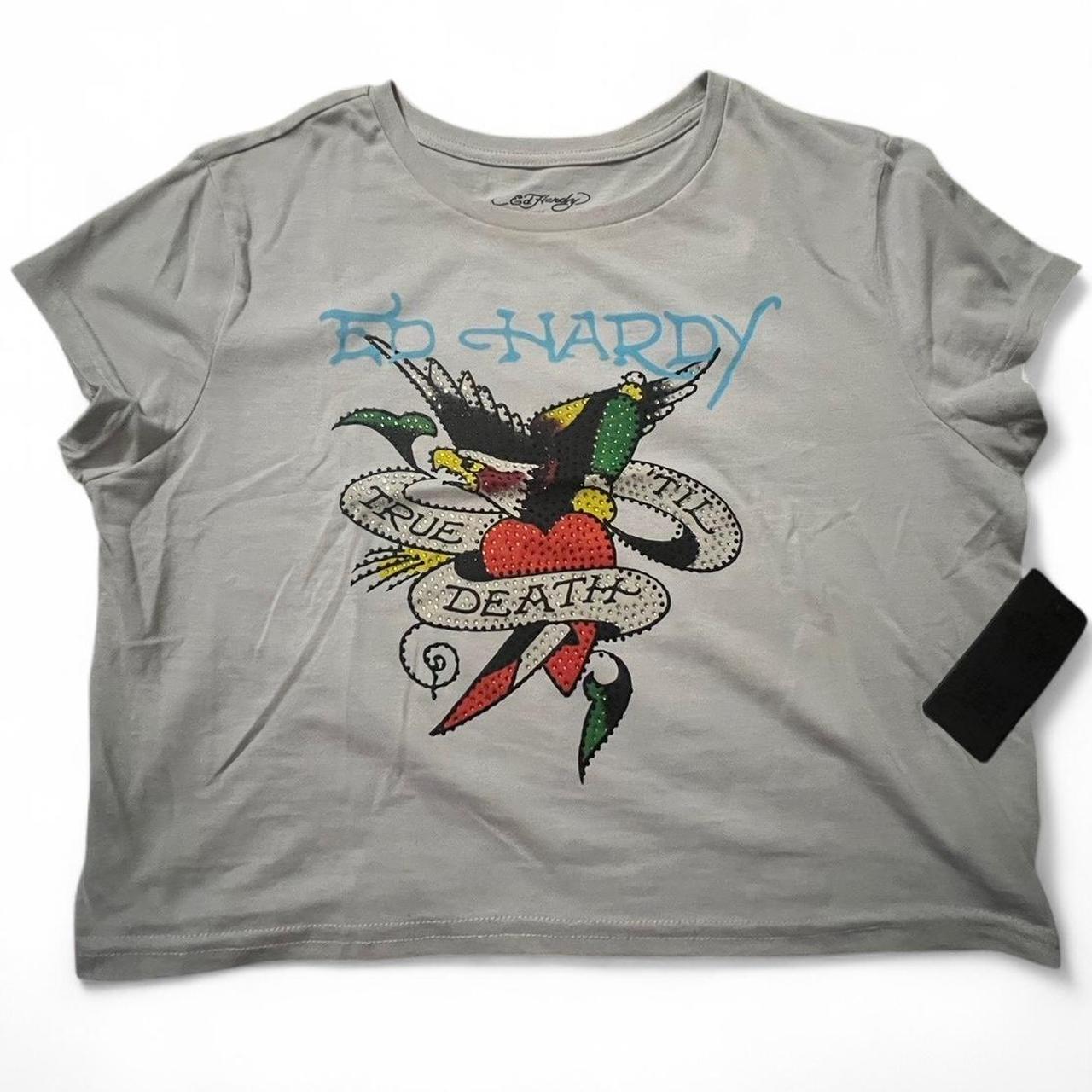Ed Hardy grey graphic tee #EdHardy #y2k #croptop... | Depop