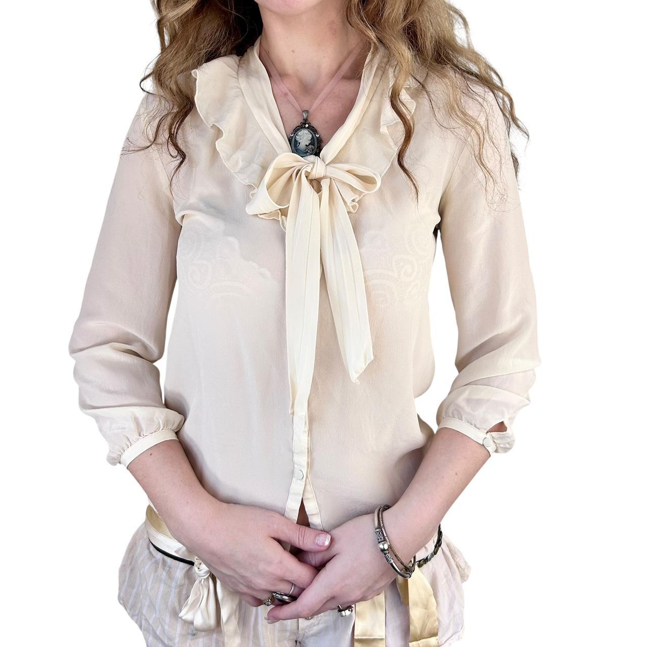vintage medieval cream ruffled pirate blouse with... | Depop