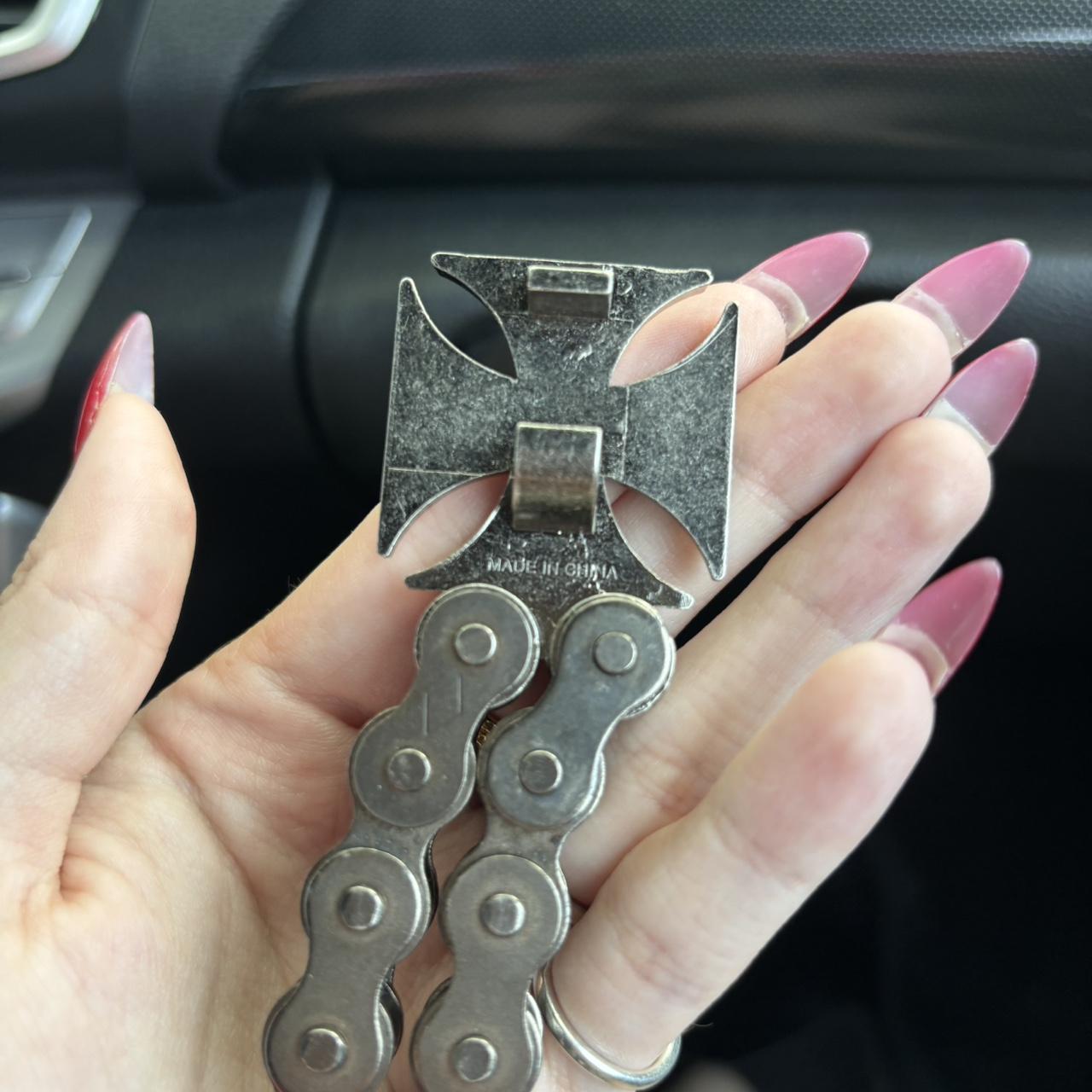 Silver West Coast Choppers biker chain cross bottle... | Depop