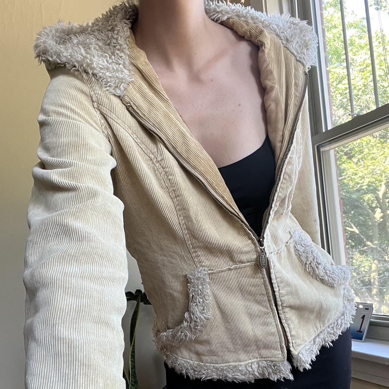 y2k Mudd Corduroy faux fur lined coat :) minor stain... - Depop