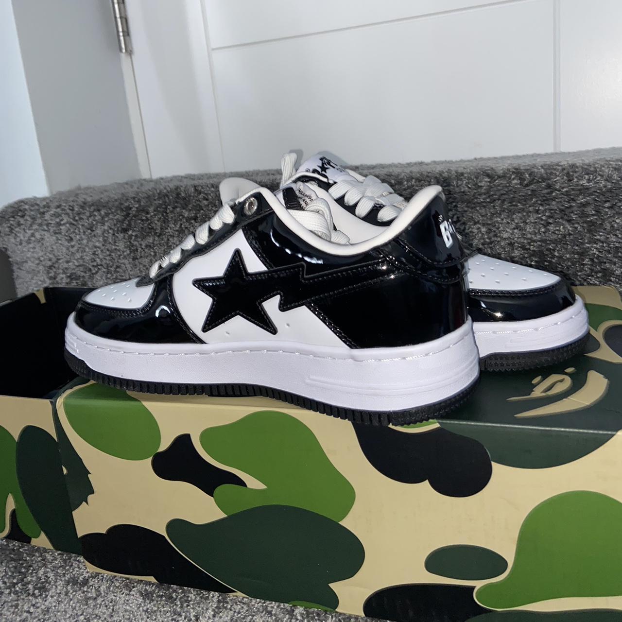 BAPE Men's Black and White Trainers | Depop