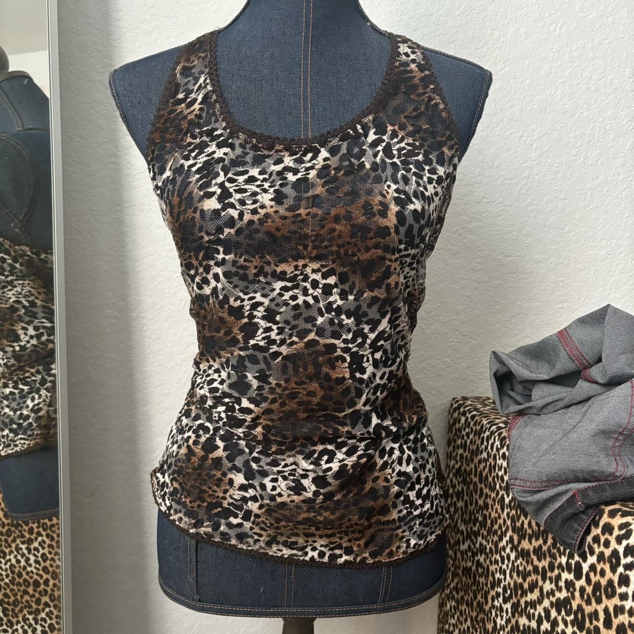 y2k lace cheetah print tank top 💕 no size tag but it... - Depop