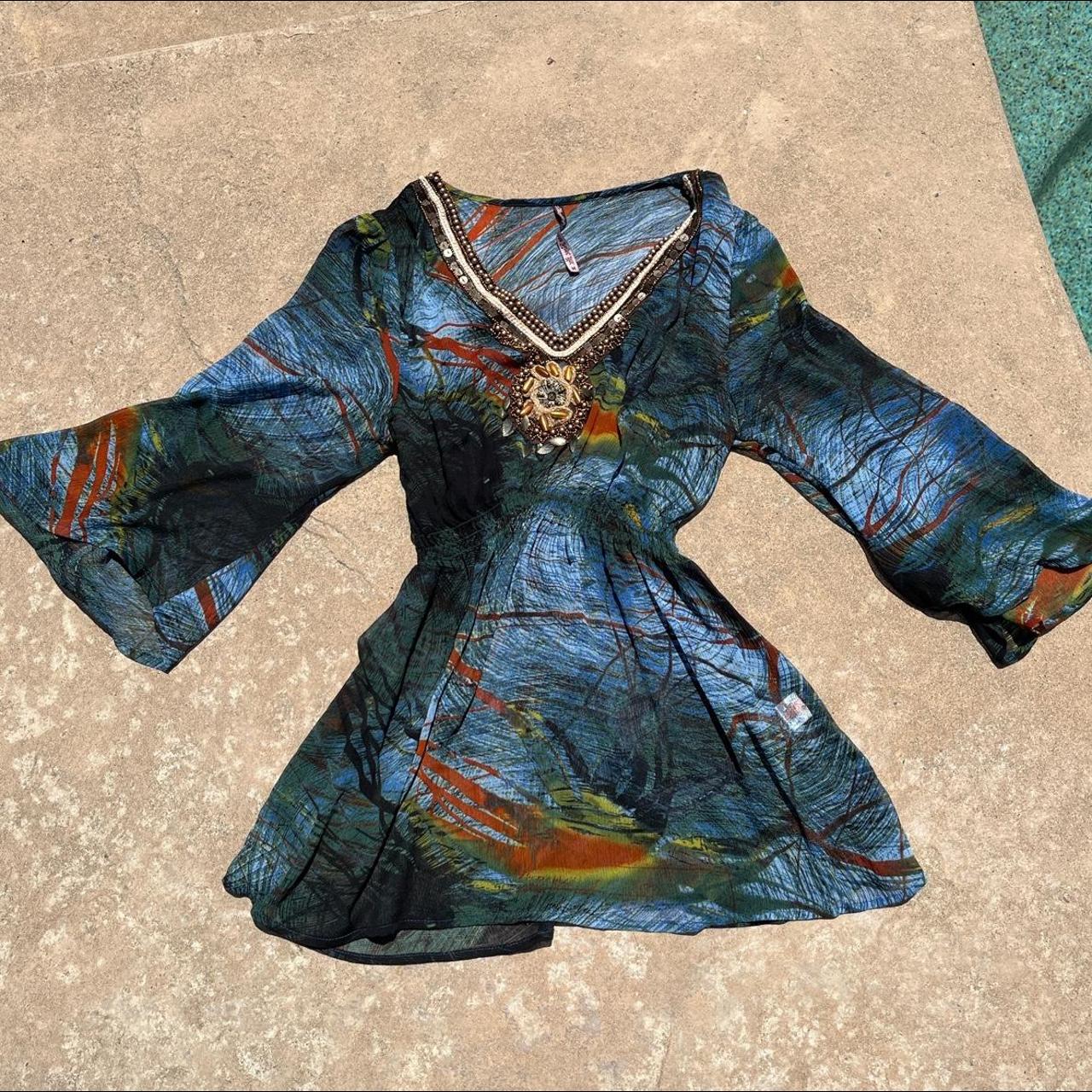 y2k boho hippie flowy top 70s cut fairycore - Depop