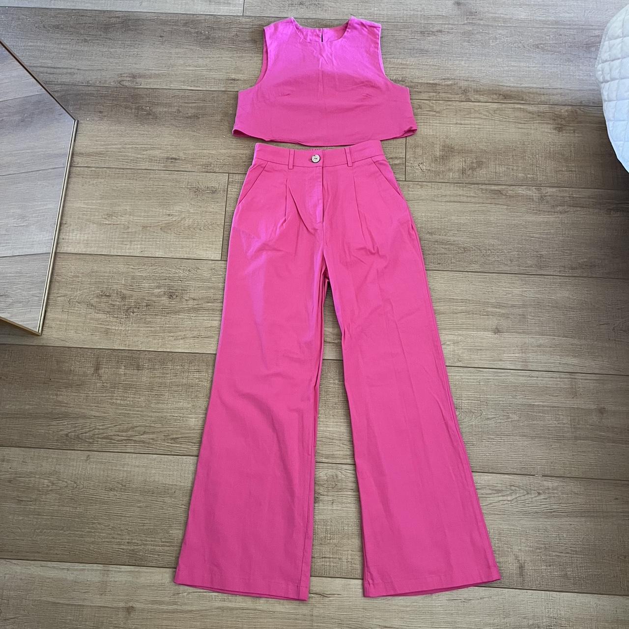 Cute pink linen like pant/tank set. Size XS in both... - Depop