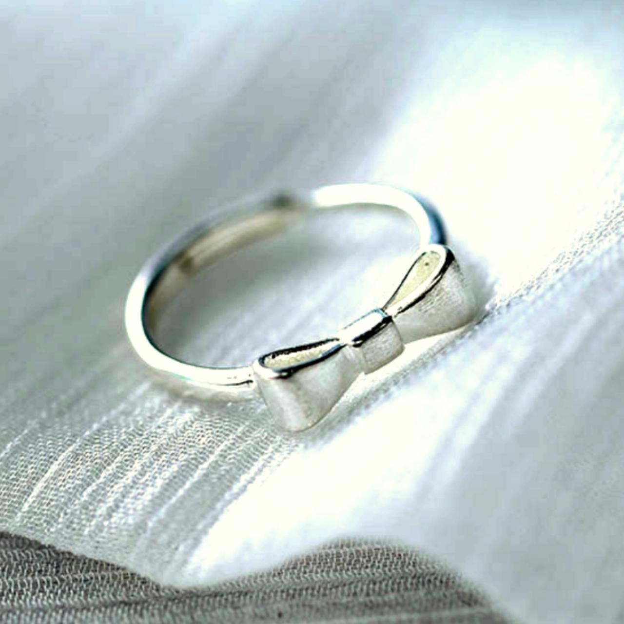 Punkrock Shiny Tiny Silver Bowtie Ring Unique Rare... - Depop