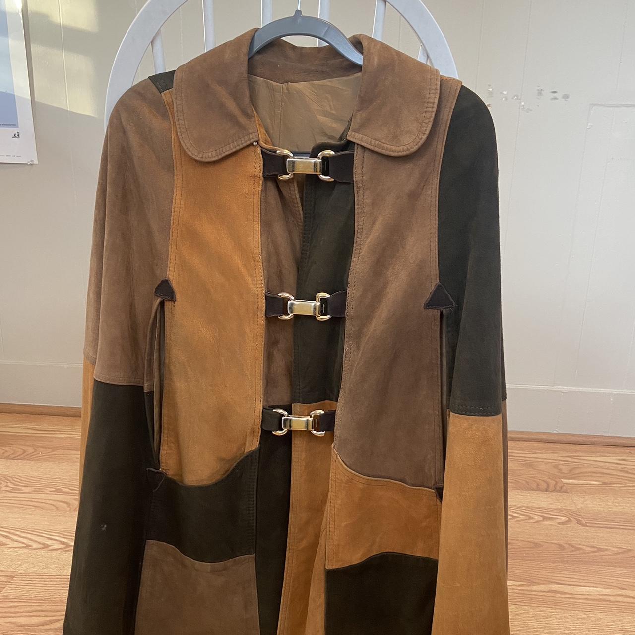 Suede Leather Poncho Overcoat with brass clasps has... - Depop