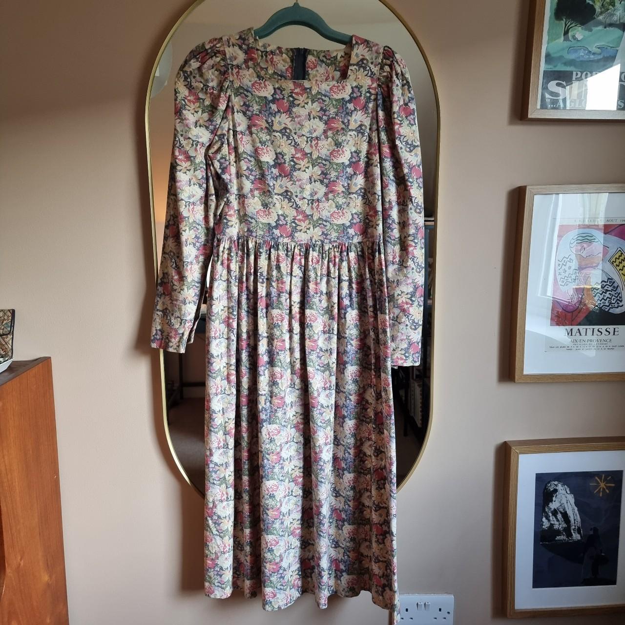 Laura Ashley 1980s pastel colours floral midi dress... - Depop