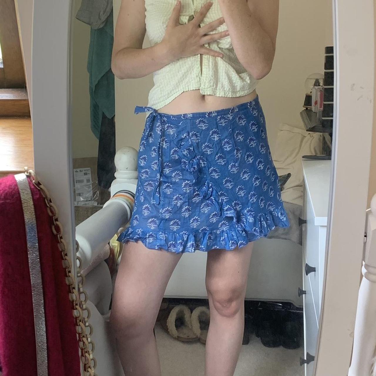 Hoboko blue block print wrap skirt - rlly nice for... - Depop