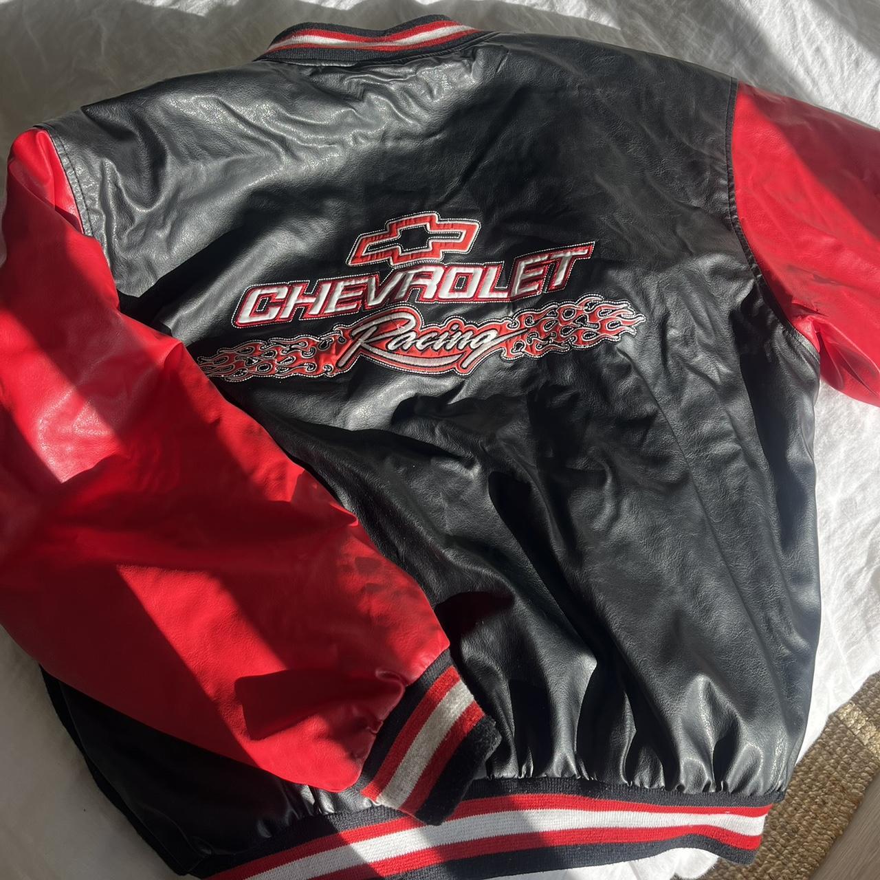 Black and red vintage Chevrolet racing bomber jacket... | Depop