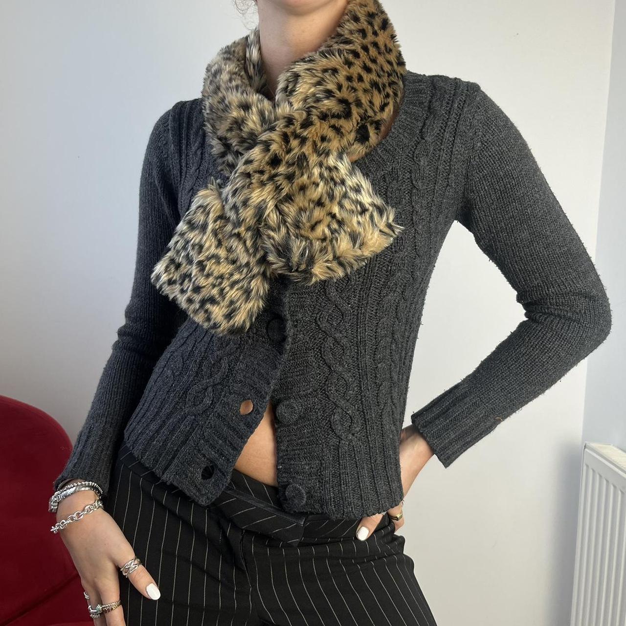 Leopard print faux fur wrap around scarf Y2K 00s... - Depop