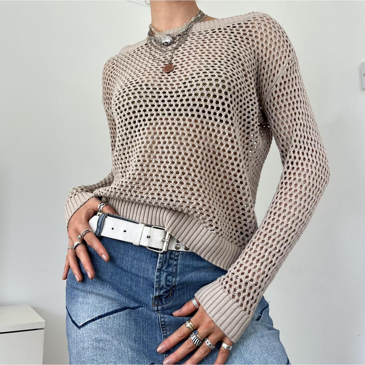 ever me cream beige fishnet knit jumper size... - Depop