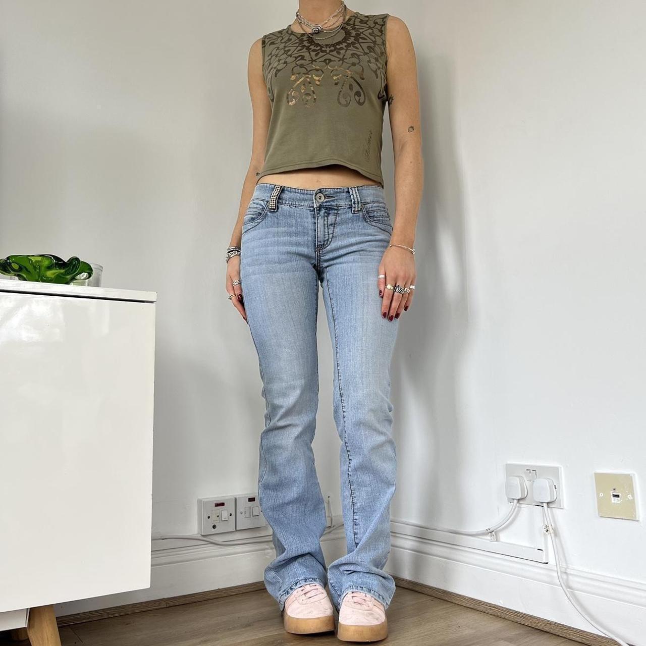 river island early 00s low waist flare light denim... - Depop