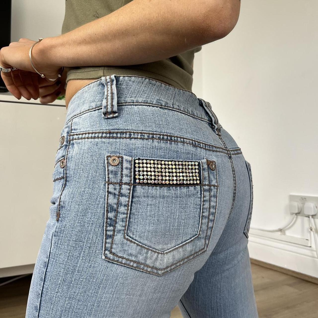 river island early 00s low waist flare light denim... - Depop