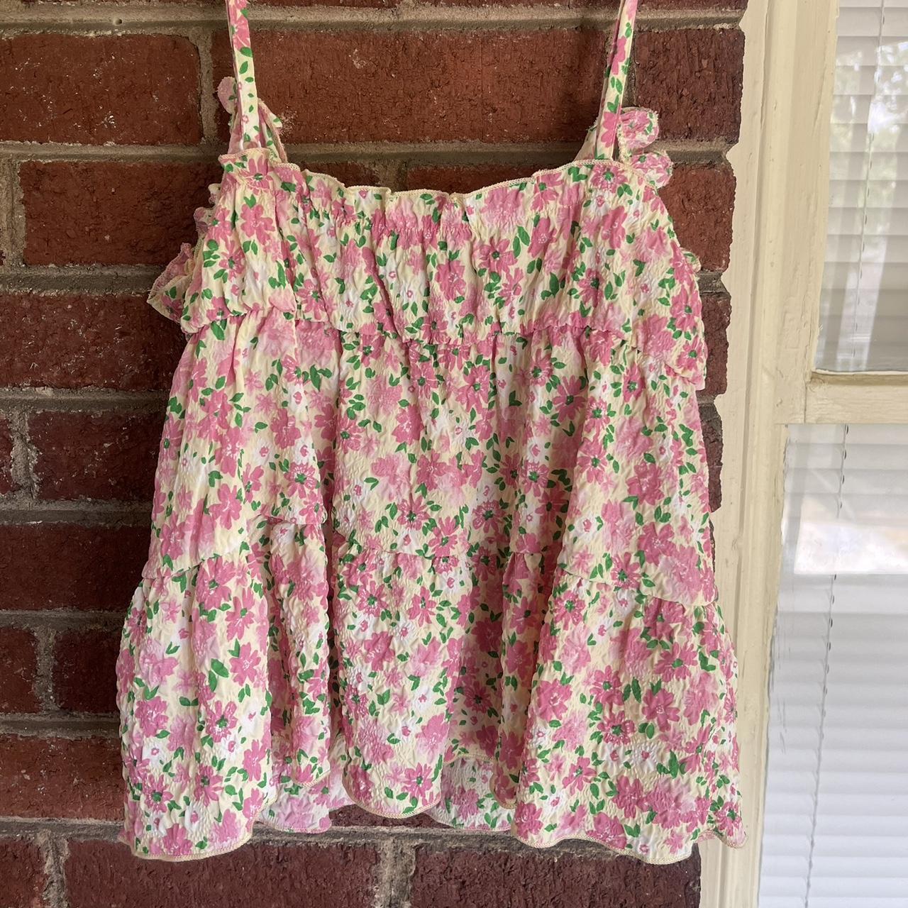pink floral babydoll tank top !! - Depop