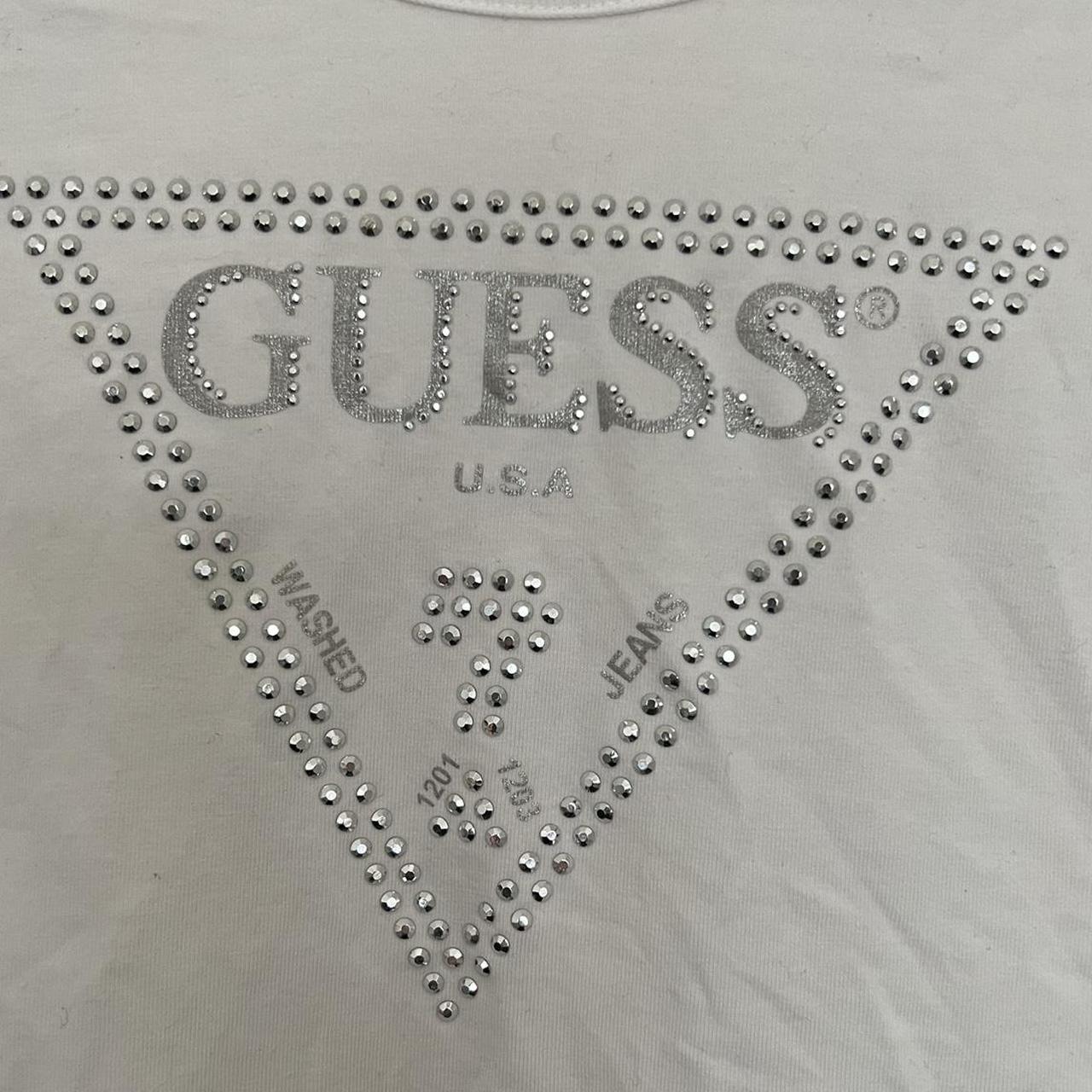 GUESS RHINESTONE LOGO T-SHIRT SIZE S - Depop