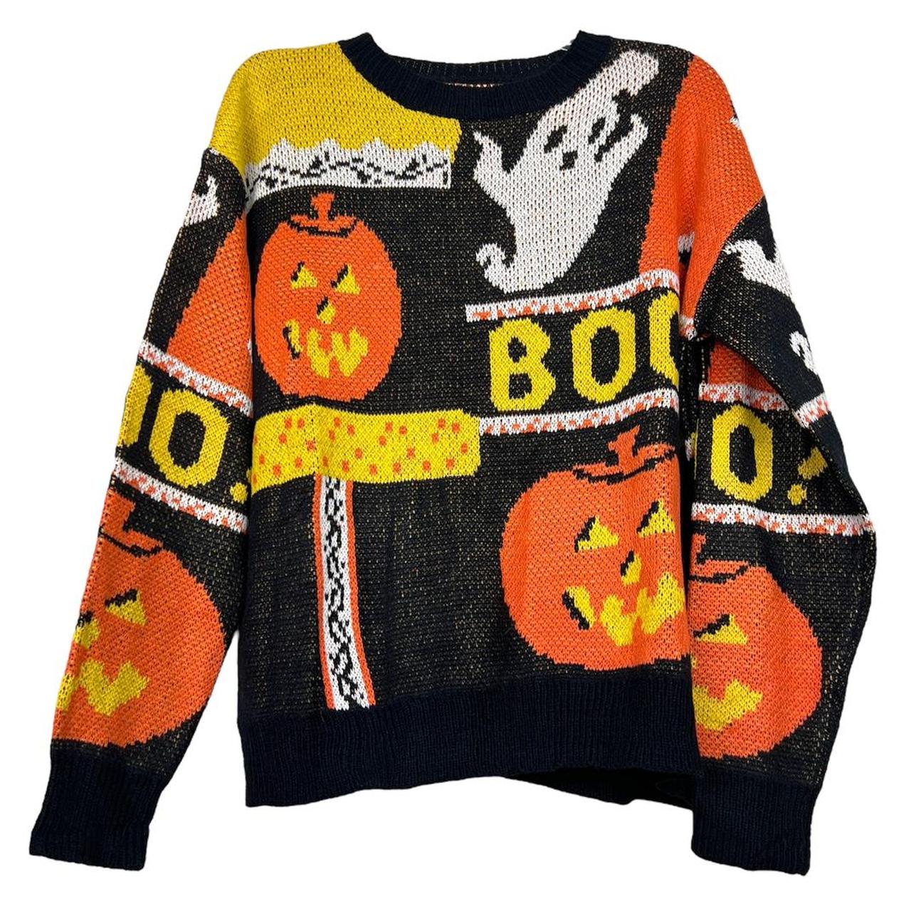Halloween Graphic Pumpkin Ghost Knit Sweater In... - Depop