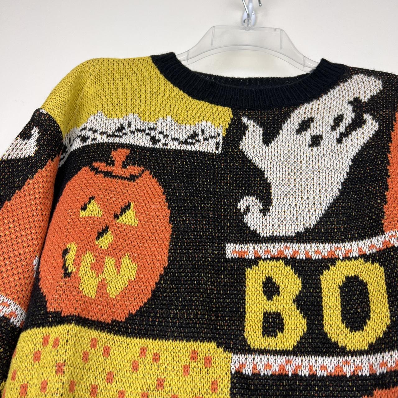 Halloween Graphic Pumpkin Ghost Knit Sweater In... - Depop