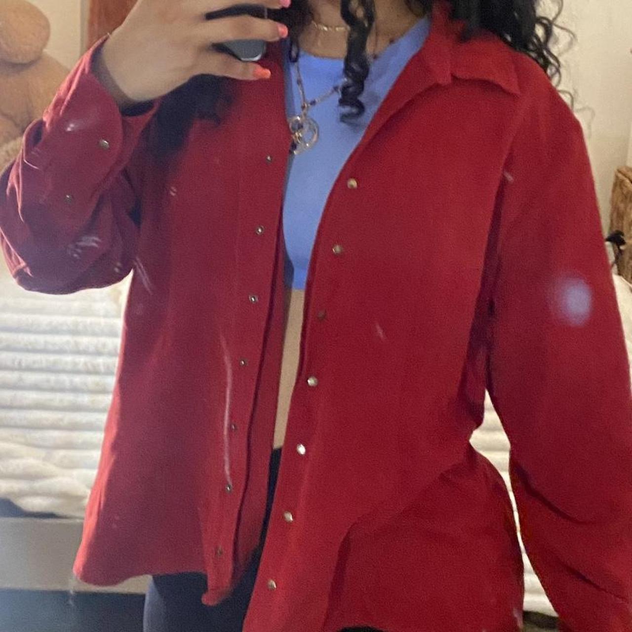 Vintage Red suede button up super soft -fits like a... - Depop