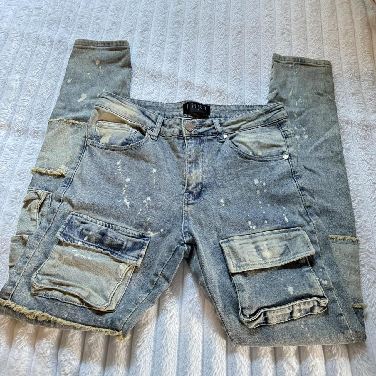 THRT men’s multipocket denim light wash jeans size... - Depop