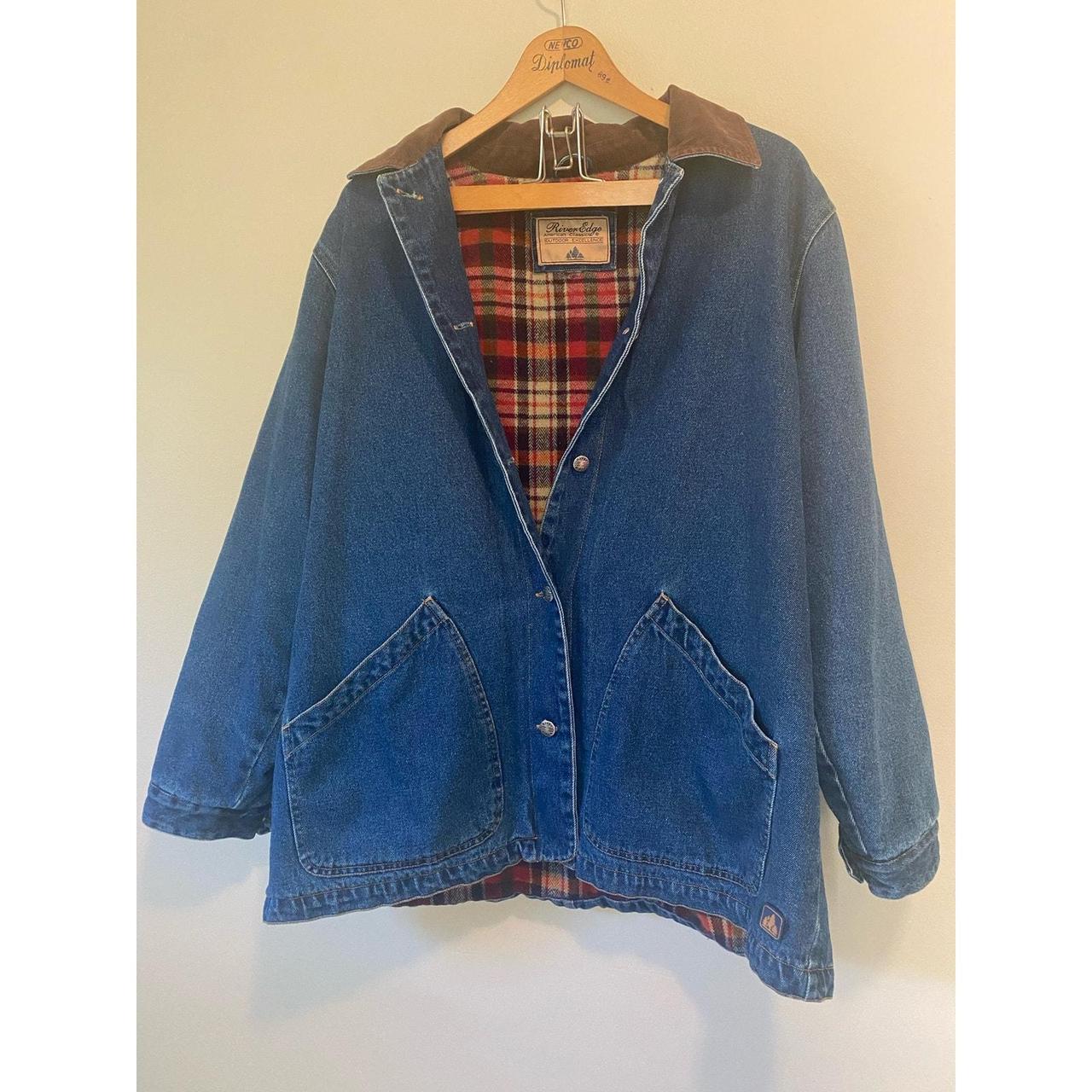Vintage River Edge Denim Barn Chore Jacket Flannel... - Depop