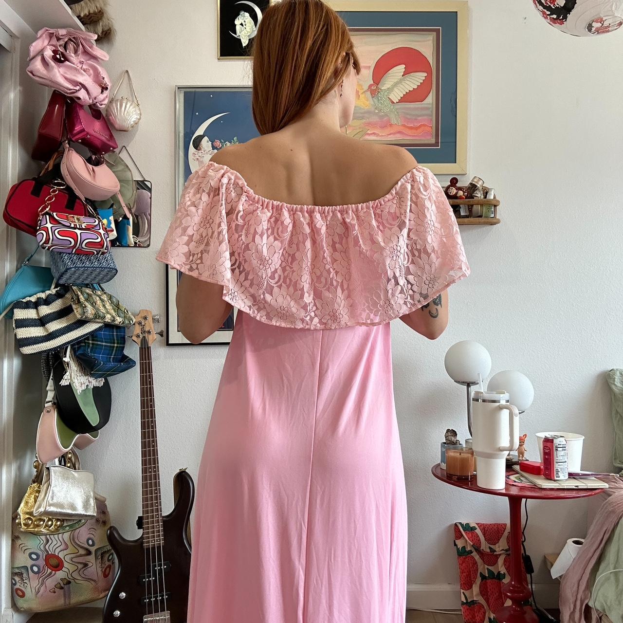 Pink vintage off the shoulder moomoo slip Super cute... - Depop