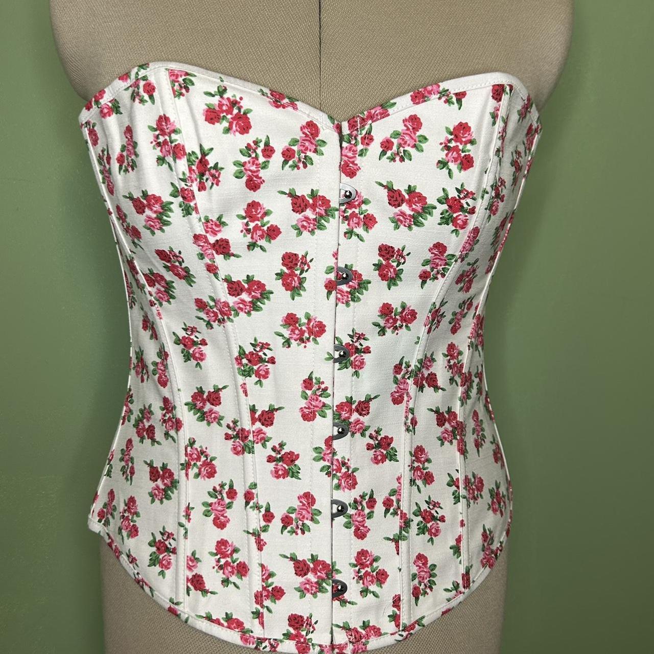 NWT Adore Me rose/floral print corset with ribbon... - Depop