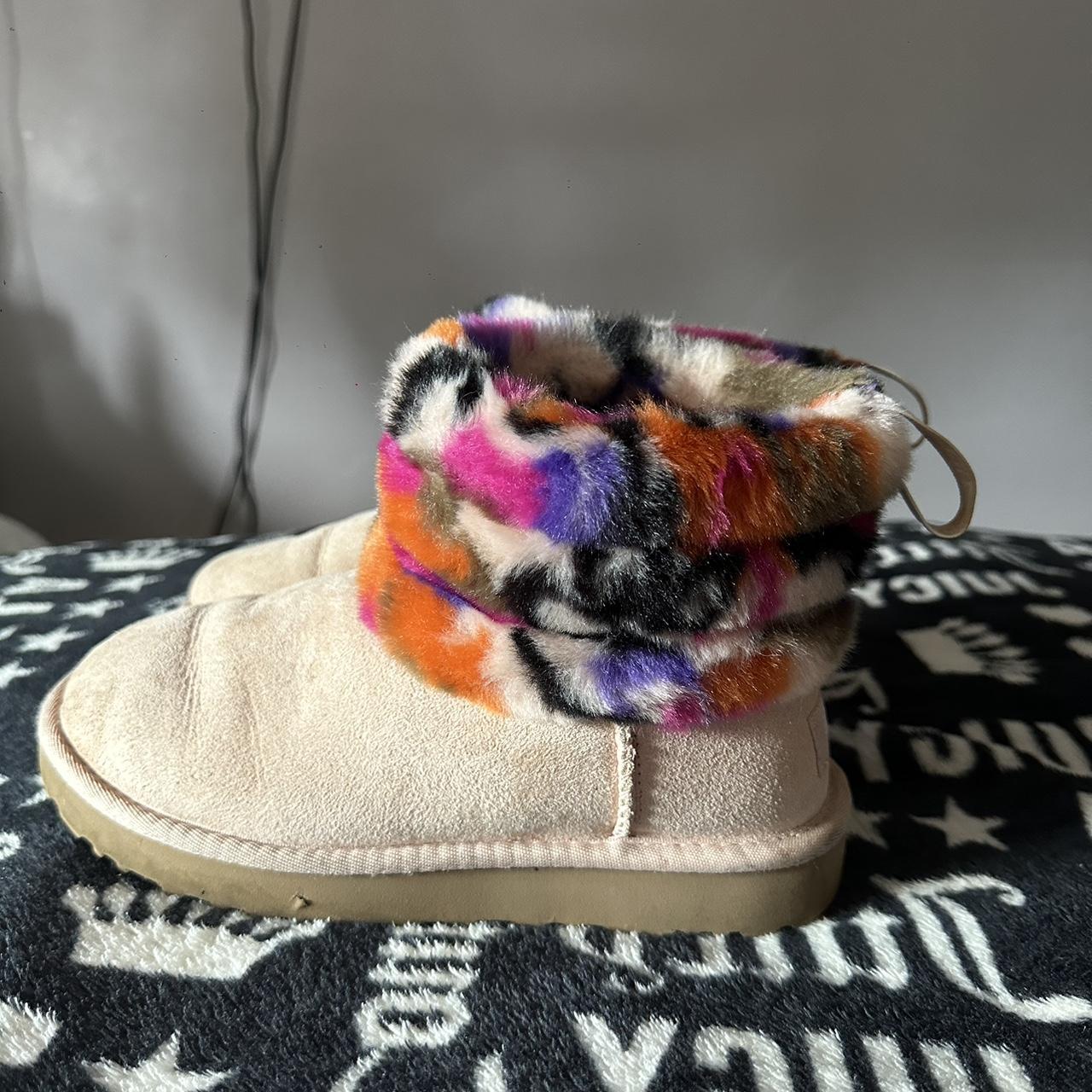 Pink/multi coloured ugg ankle boots size 4.... - Depop