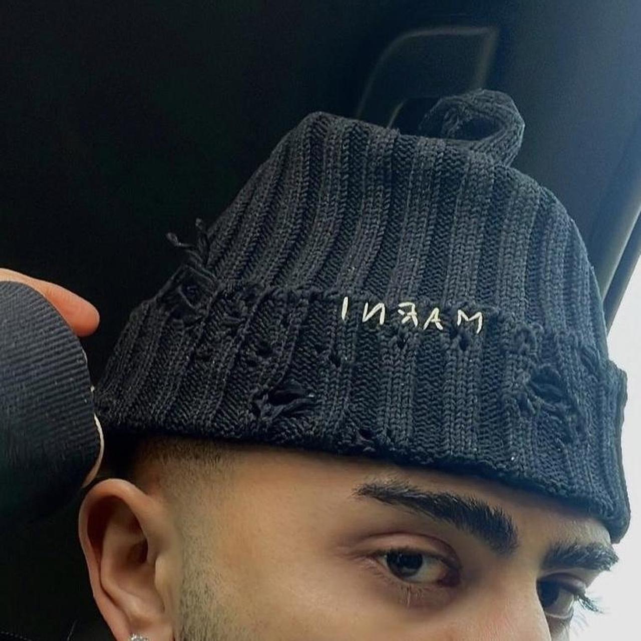 Marni black distressed beanie - large size. Will fit... - Depop