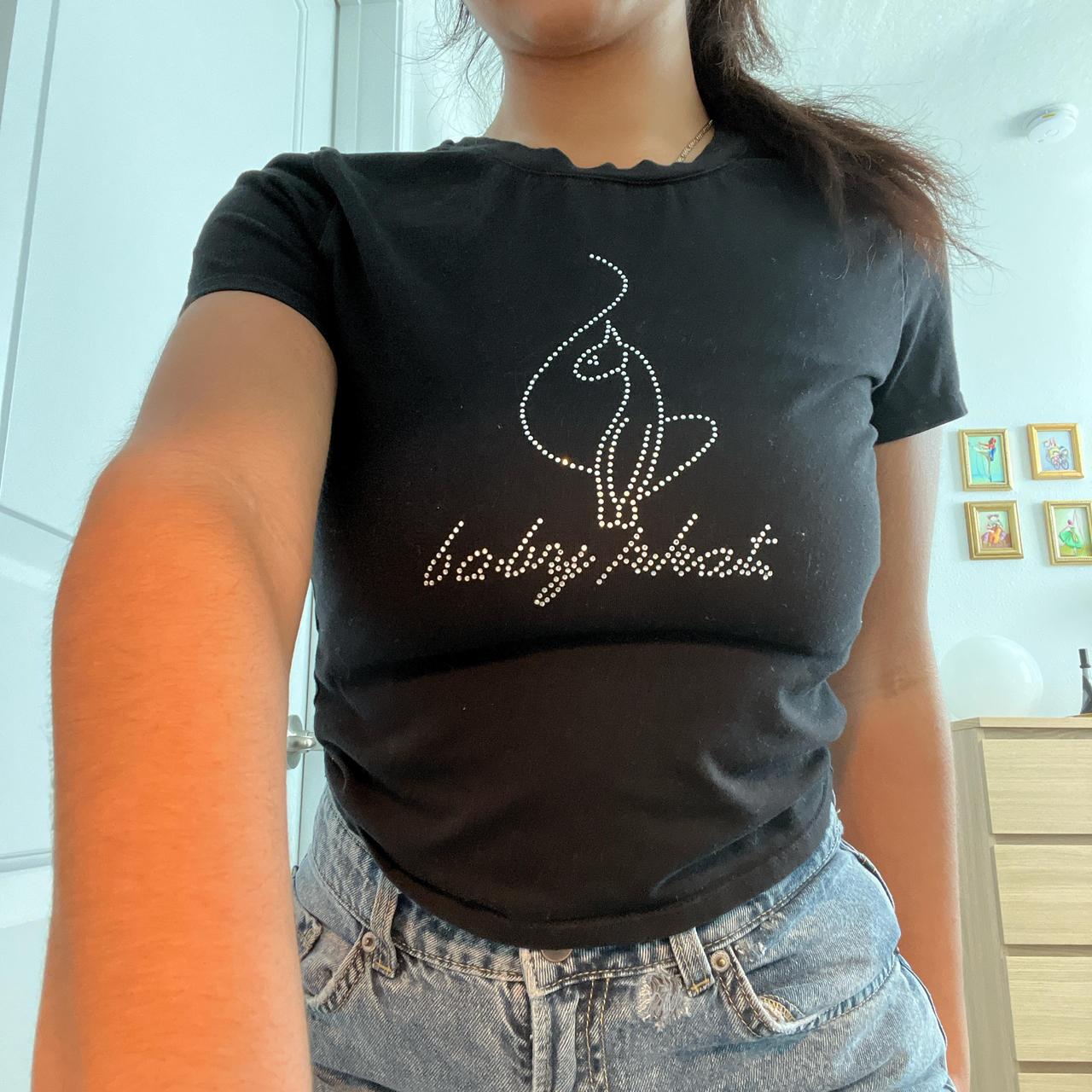 Black bedazzle baby phat baby tee Size s - Depop