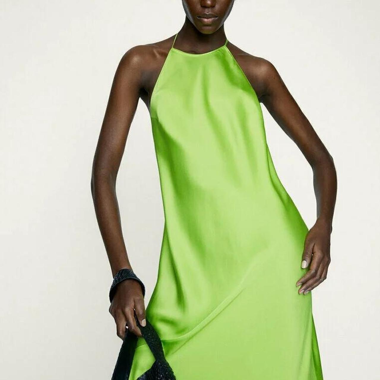 NEW WITH TAGS selling my lime green satin Massimo... - Depop