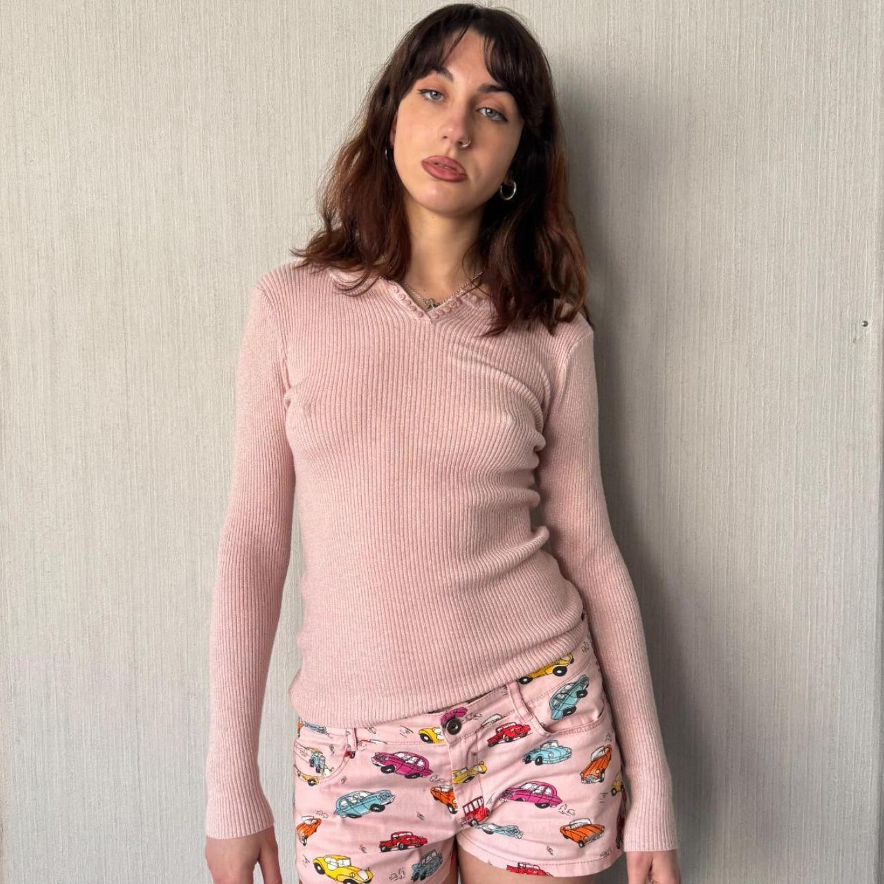 Vintage Italian pink soft rib lurex long sleeve knit... | Depop