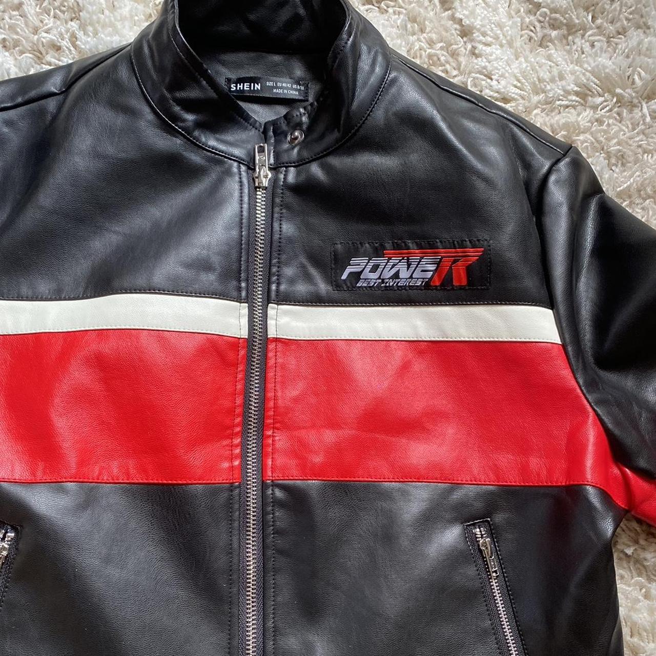 SHEIN race car/biker red and black cropped... - Depop